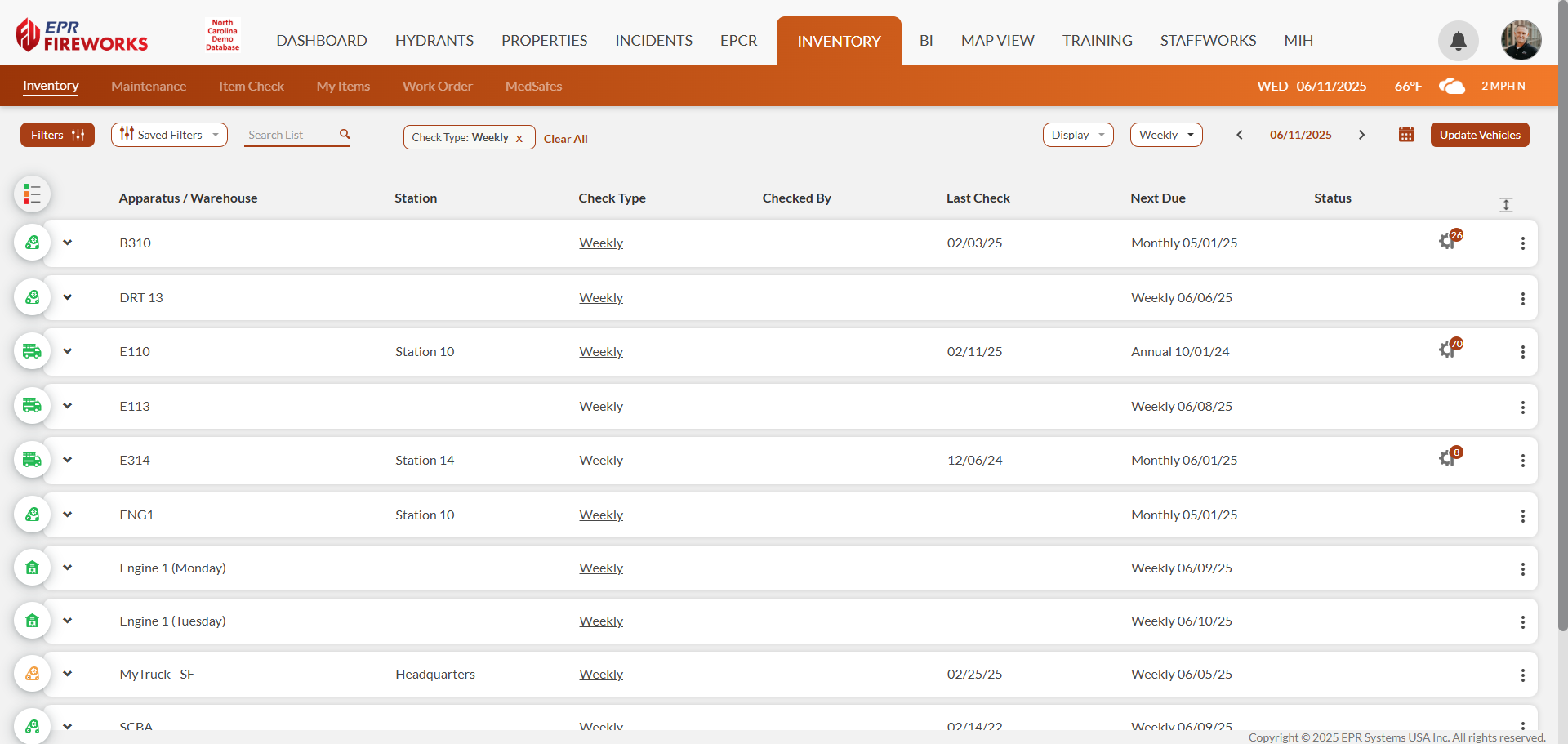 Inventory & Maintenance Interface Overview