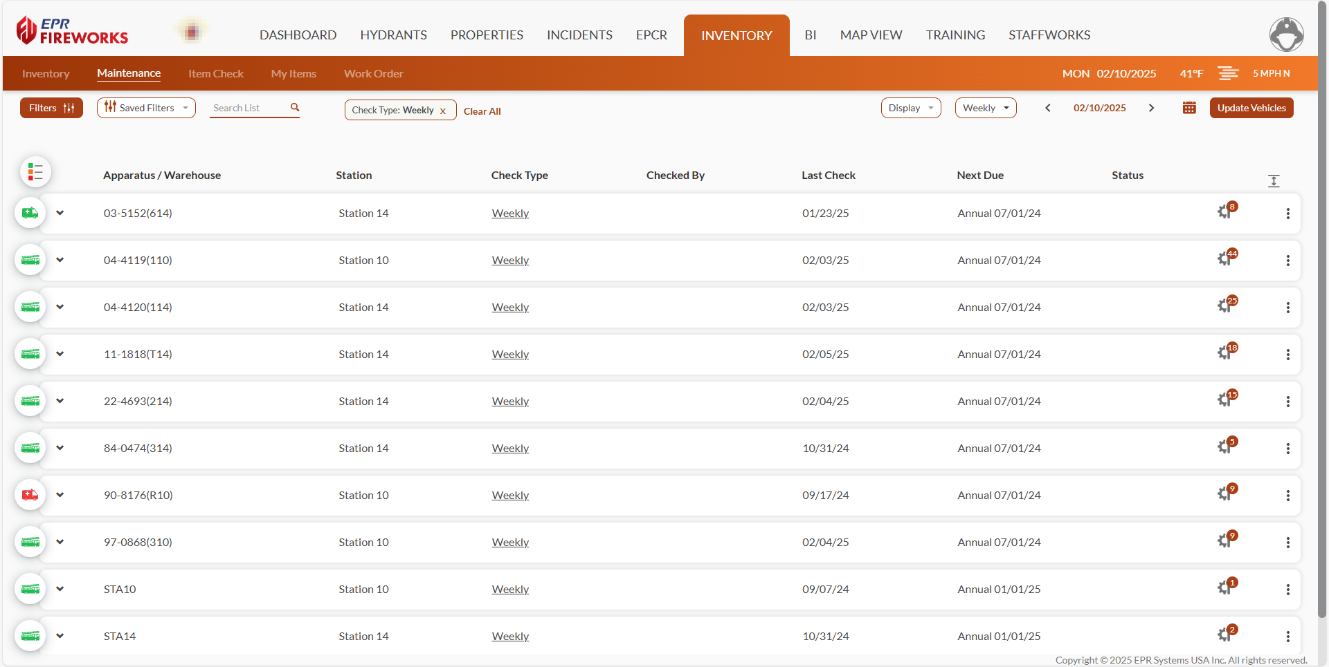 Inventory & Maintenance Module List Interfaces
